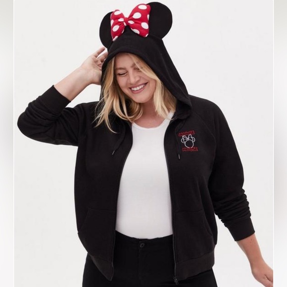 torrid | Sweaters | Torrid Disney Minnie Mouse Black Fleece Zip Hoodie ...